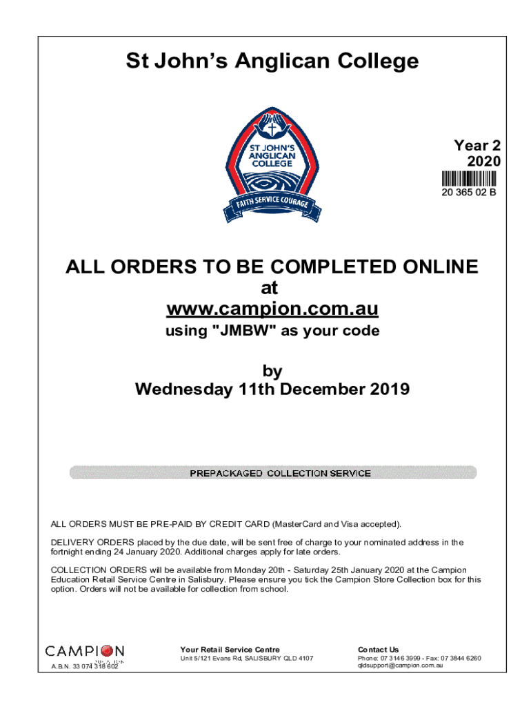 Fillable Online St John's Anglican College Year 2 01 Resource List Fax Email Print - pdfFiller