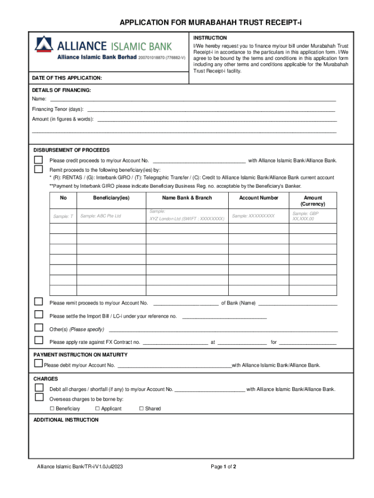 Fillable Online Murabahah Tust Receipt-i Application Form Fax Email ...