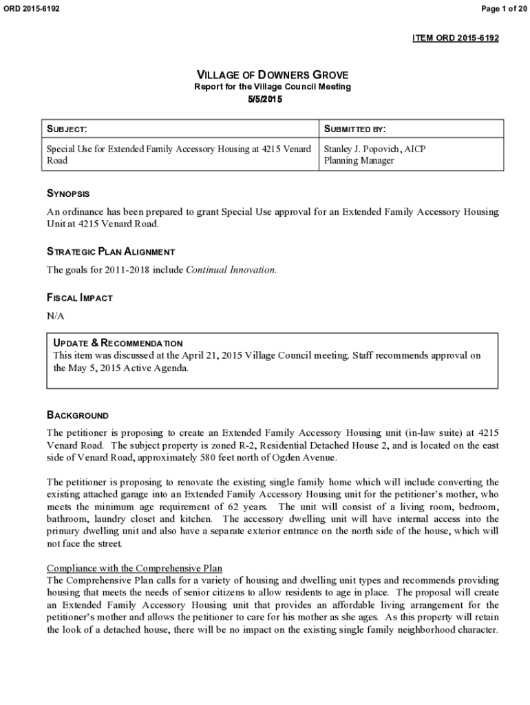 Fillable Online An ordinance has been prepared to grant Special Use ...