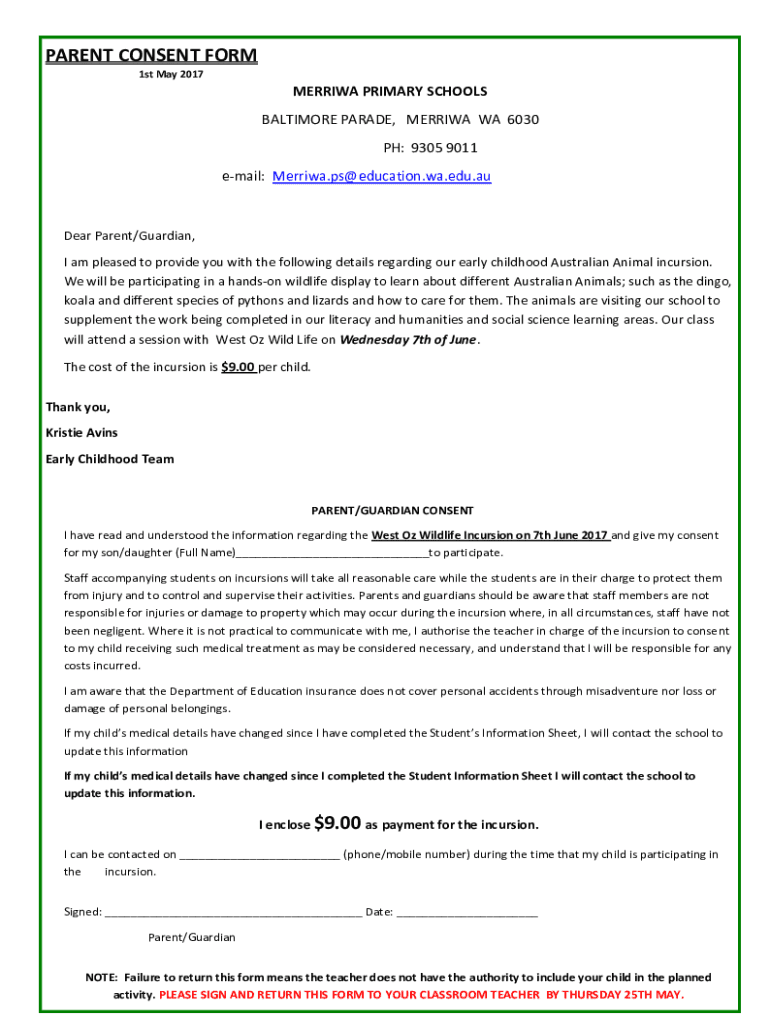Fillable Online MERRIWA PRIMARY SCHOOLS Fax Email Print - pdfFiller