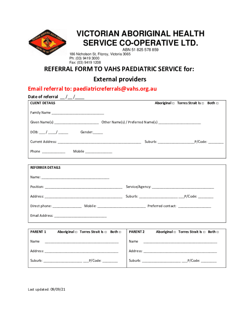 Fillable Online The Victorian Aboriginal Health Service Co-operative Limited Fax Email Print ...