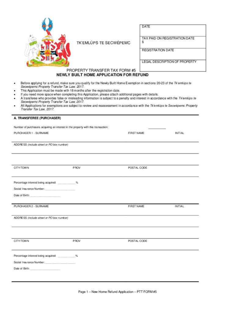 Fillable Online Real Property Transfer Tax Refund Claim Fax Email Print ...