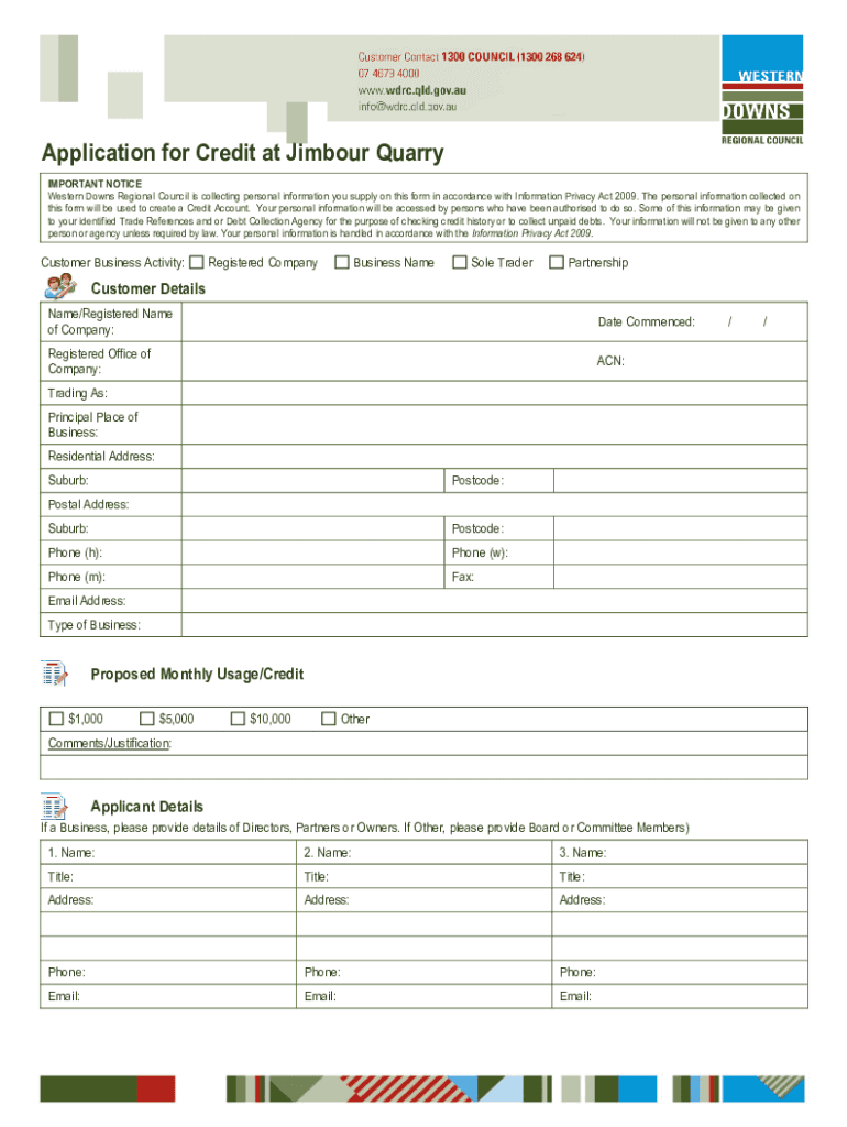 Fillable Online Fillable Online wdrc qld gov Application for Credit at ... Fax Email Print ...