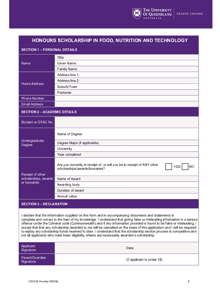 Fillable Online Food Nutrition and Technology application - UQ branding.docx Fax Email Print ...