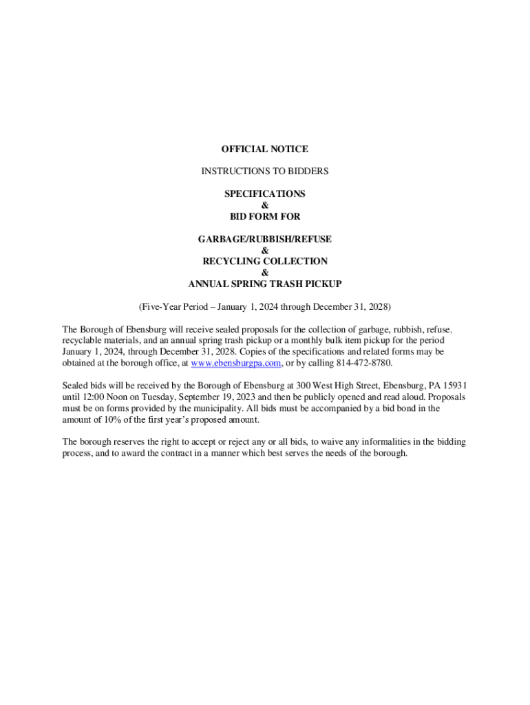 Fillable Online Bid Specifications - Solid Waste and Recycling ...