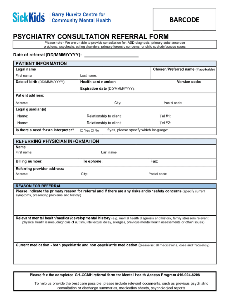 Fillable Online Psychiatry Consultation Referral Form Fax Email Print ...