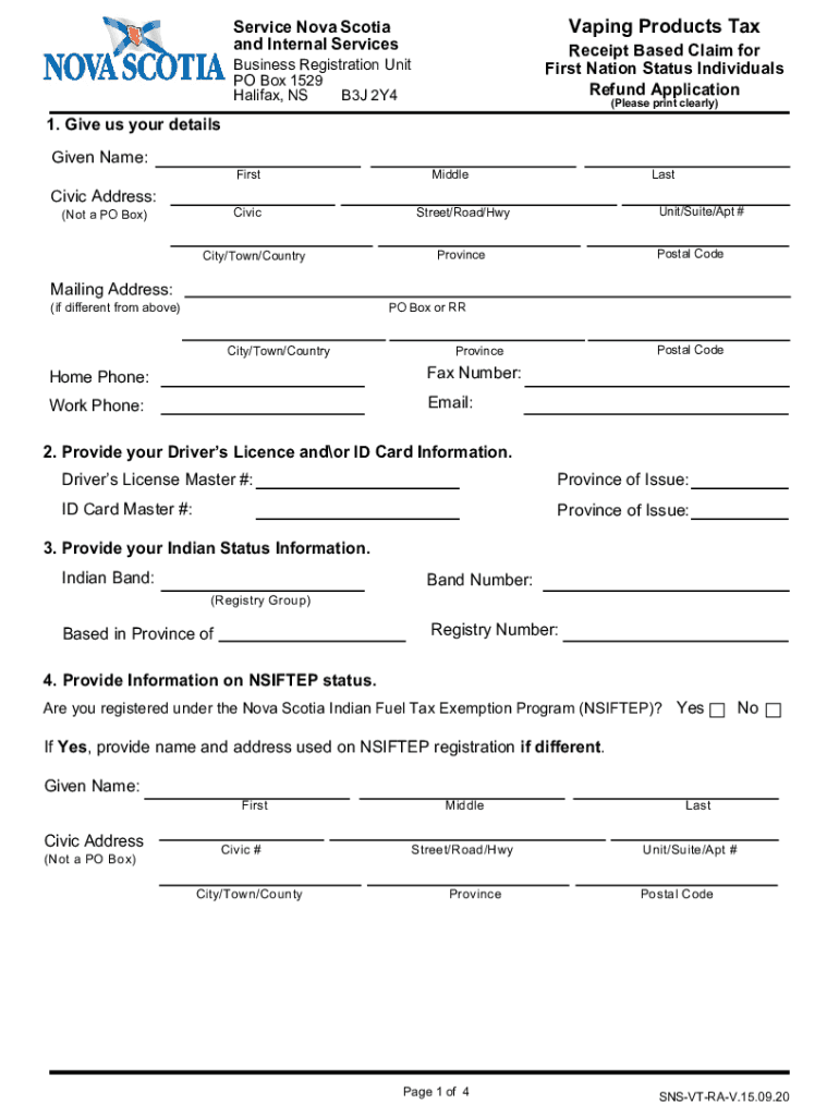 Fillable Online Nova Scotia Receipt Based Claim for PersonIndividual ...