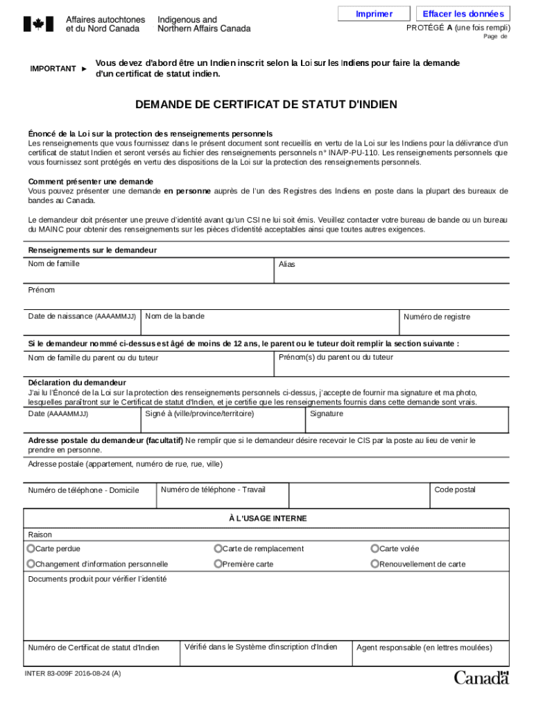 Fillable Online DEMANDE DE CERTIFICAT DE STATUT D'INDIEN (v.fr ...