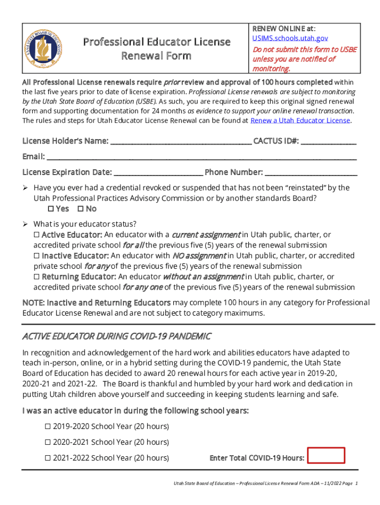 Fillable Online Educator Licensing - Utah State Board of Education Fax ...