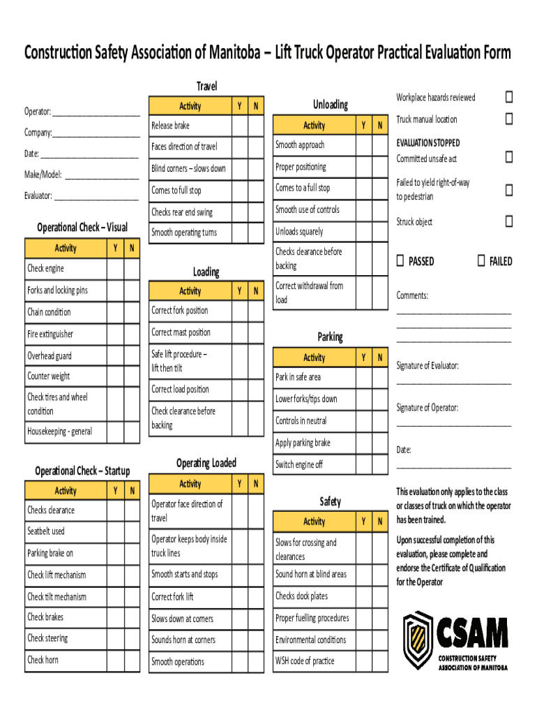 Fillable Online Forklift Training Checklist - Fill Online, Printable ...