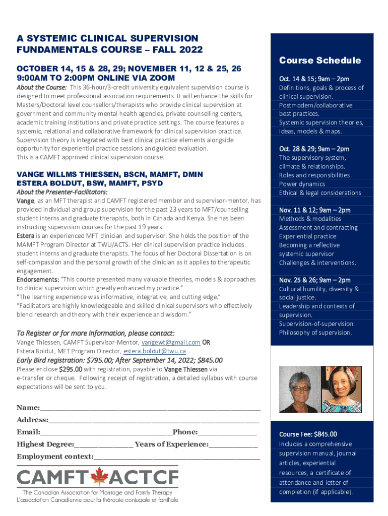 Fillable Online a systemic clinical supervision fundamentals coursefall ... Fax Email Print ...