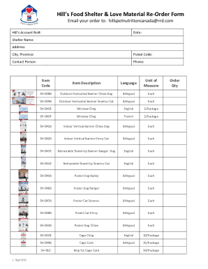 Fillable Online Hill's Food, Shelter & Love Material Re-Order Form Fax ...