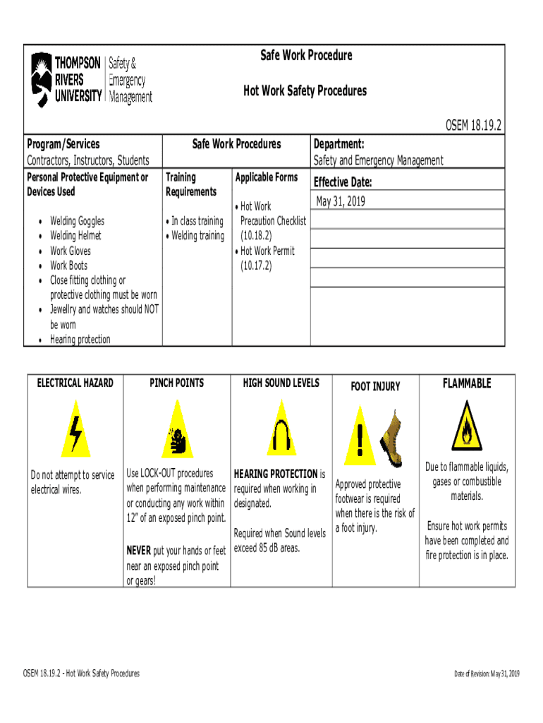 Fillable Online Hot Work Program - Housing and Residential Services Fax ...