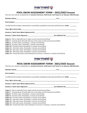 Fillable Online POOL SWIM ASSESSMENT TEST FORM Note Fax Email Print ...