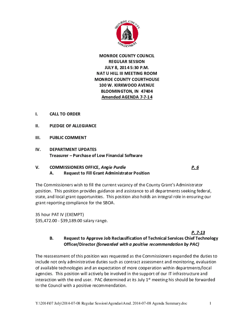 Fillable Online MONROE COUNTY COUNCIL REGULAR SESSION JULY 8 ... Fax ...