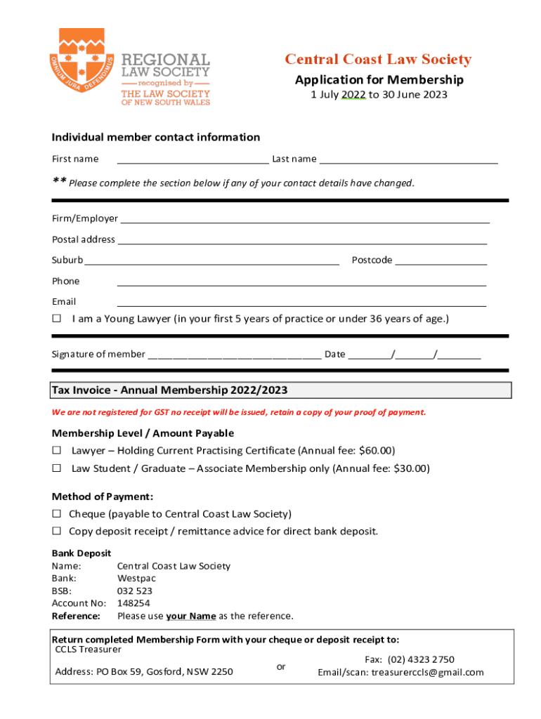 Fillable Online 2022-23 Solicitor Membership Application Form Fax Email Print - pdfFiller
