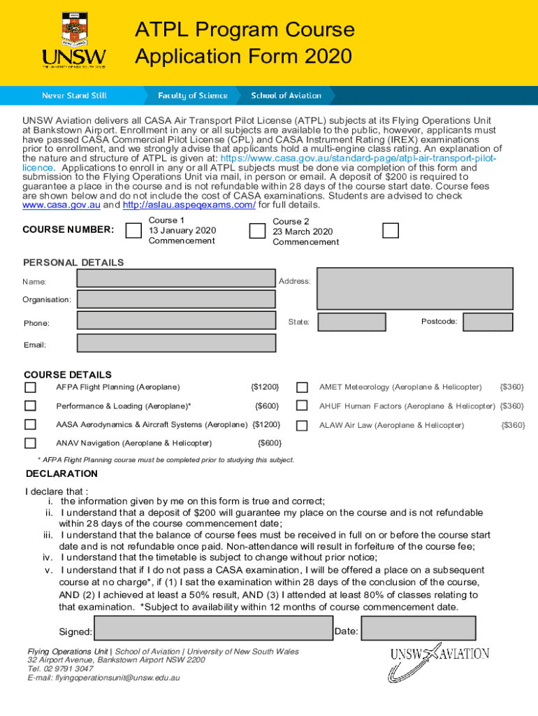 Fillable Online ATPL Program Course Application Form Fax Email Print ...