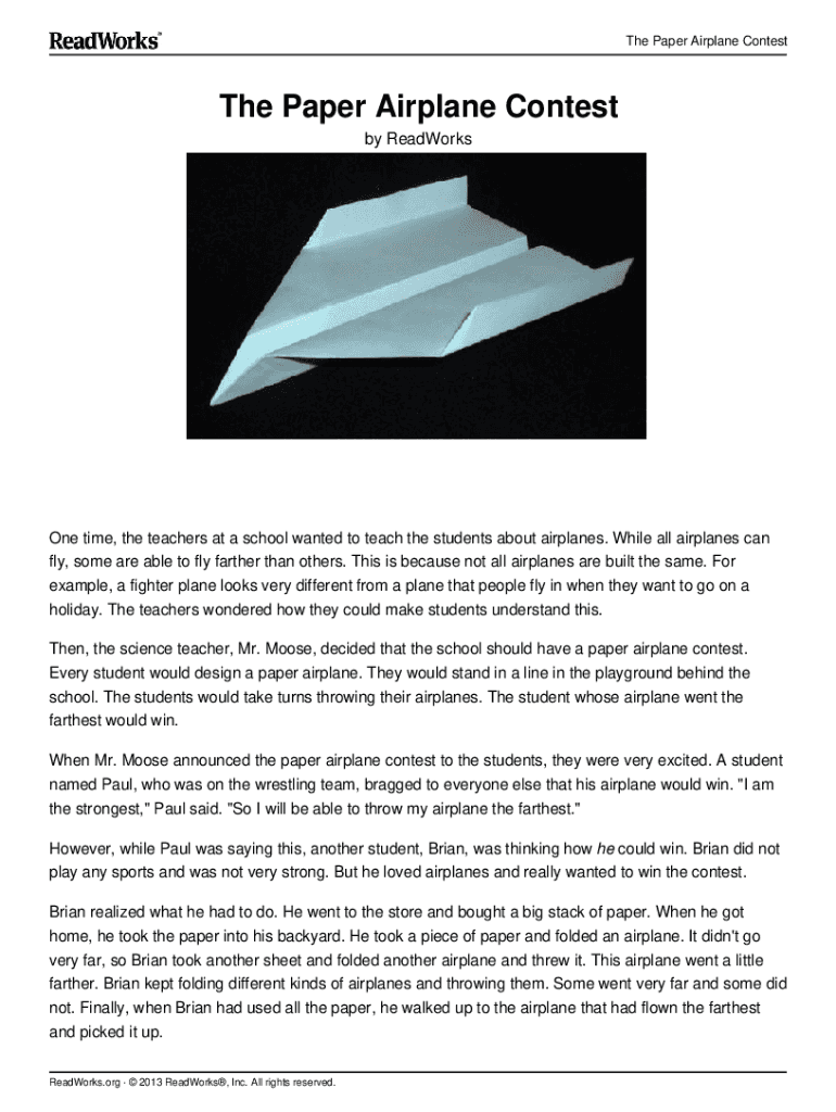 Fillable Online The Paper Airplane Contest Fax Email Print - pdfFiller