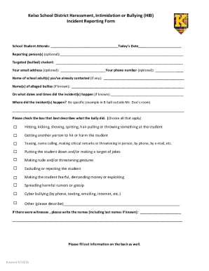 Fillable Online WSSB Harassment, Intimidation or Bullying Incident ...