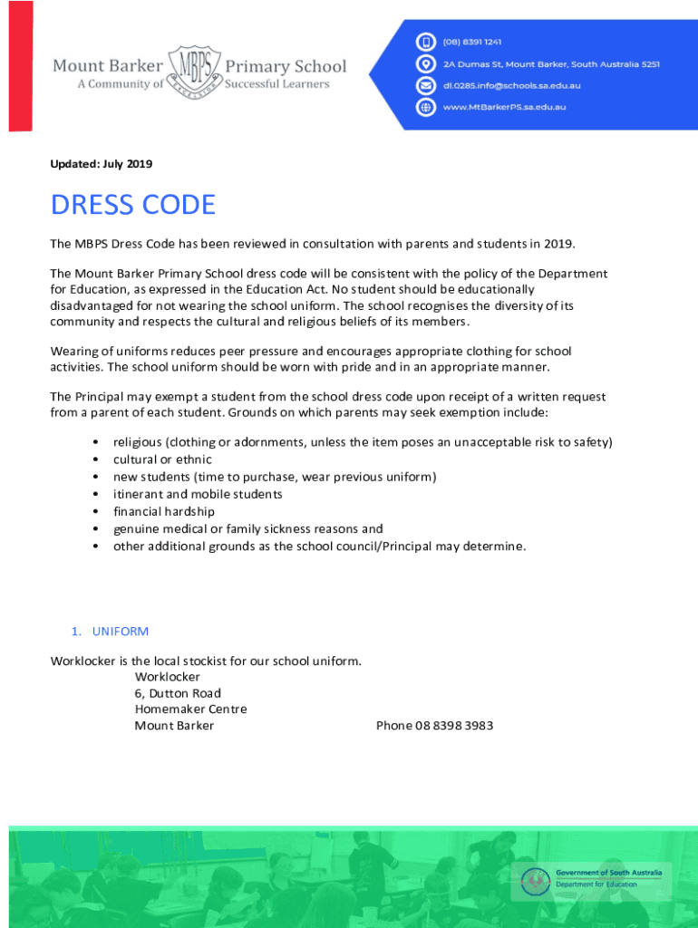 Fillable Online mtbarkerps sa edu Primary School Dress Code Policy ...