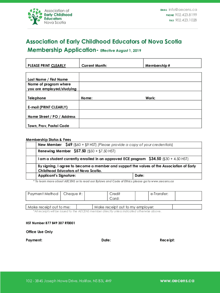 Fillable Online Association of Early Childhood Educators Nova Scotia Fax Email Print - pdfFiller