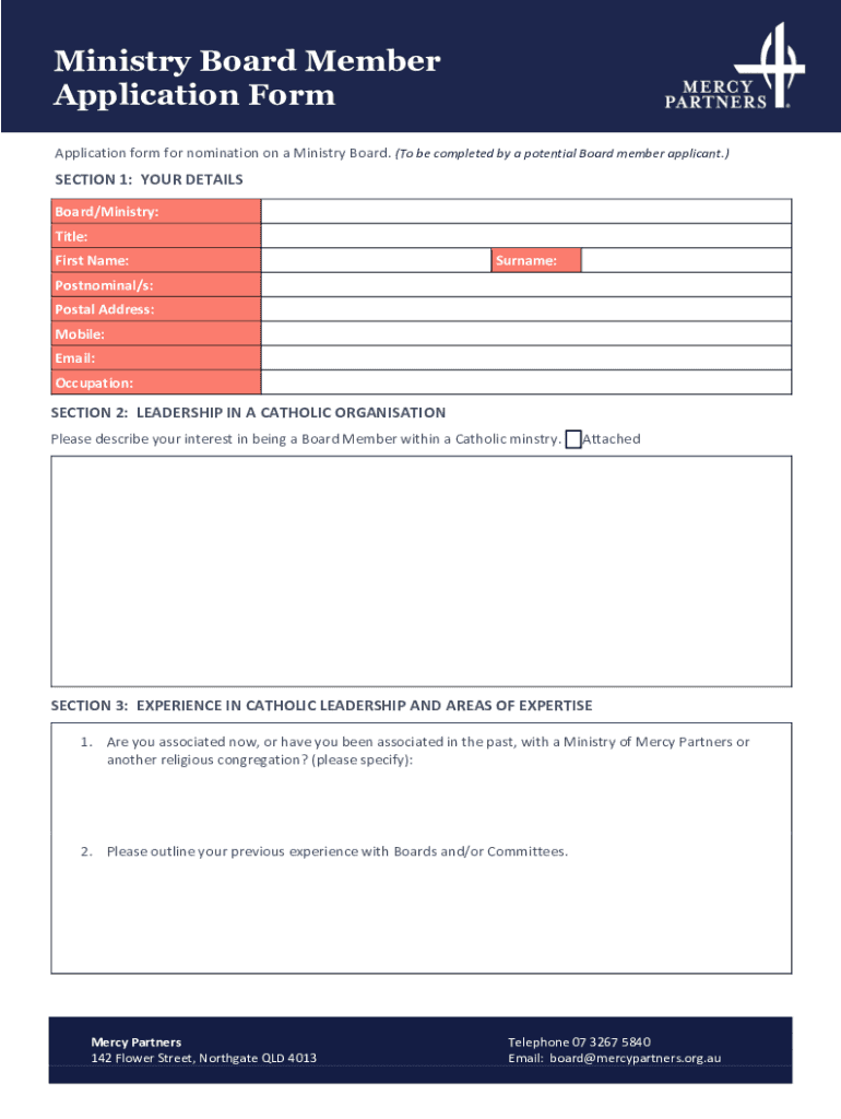 Fillable Online Ministry Board Member Application Form Fax Email Print - pdfFiller