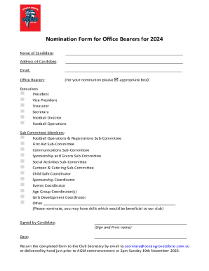 Fillable Online NOMINATION FORM FOR OFFICE BEARER Fax Email Print ...
