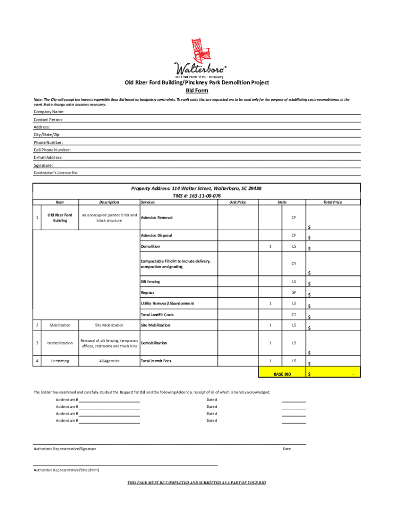 Fillable Online Old Rizer Ford Building/Pinckney Park Demolition ...
