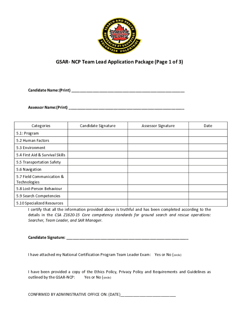 Fillable Online GSAR- NCP Team Lead Application Package (Page 1 of 3) Fax Email Print - pdfFiller