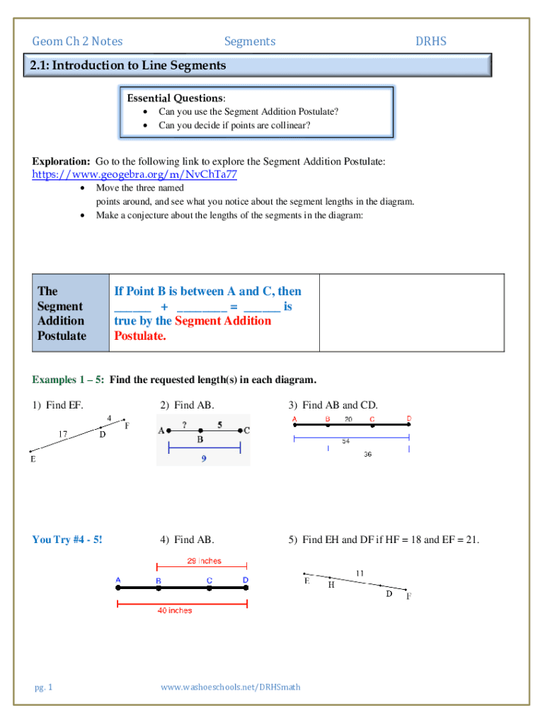 Fillable Online Segment Addition Postulate Statement Formula And Fax Email Print Pdffiller