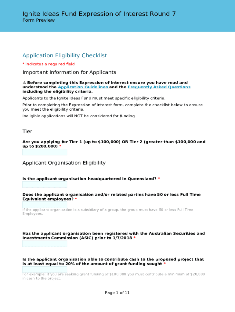 Fillable Online Ignite Ideas Fund Expression of Interest Round 7 Fax ...