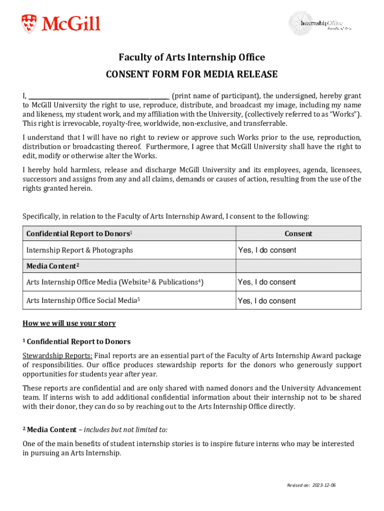 Fillable Online Faculty of Arts Internship Office CONSENT FORMPhoto Fax ...