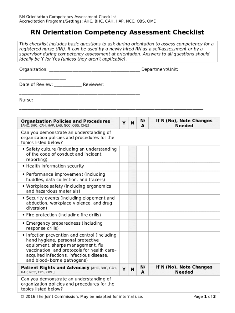 17+ SAMPLE Nursing Orientation Checklist in PDF Doc Template | pdfFiller