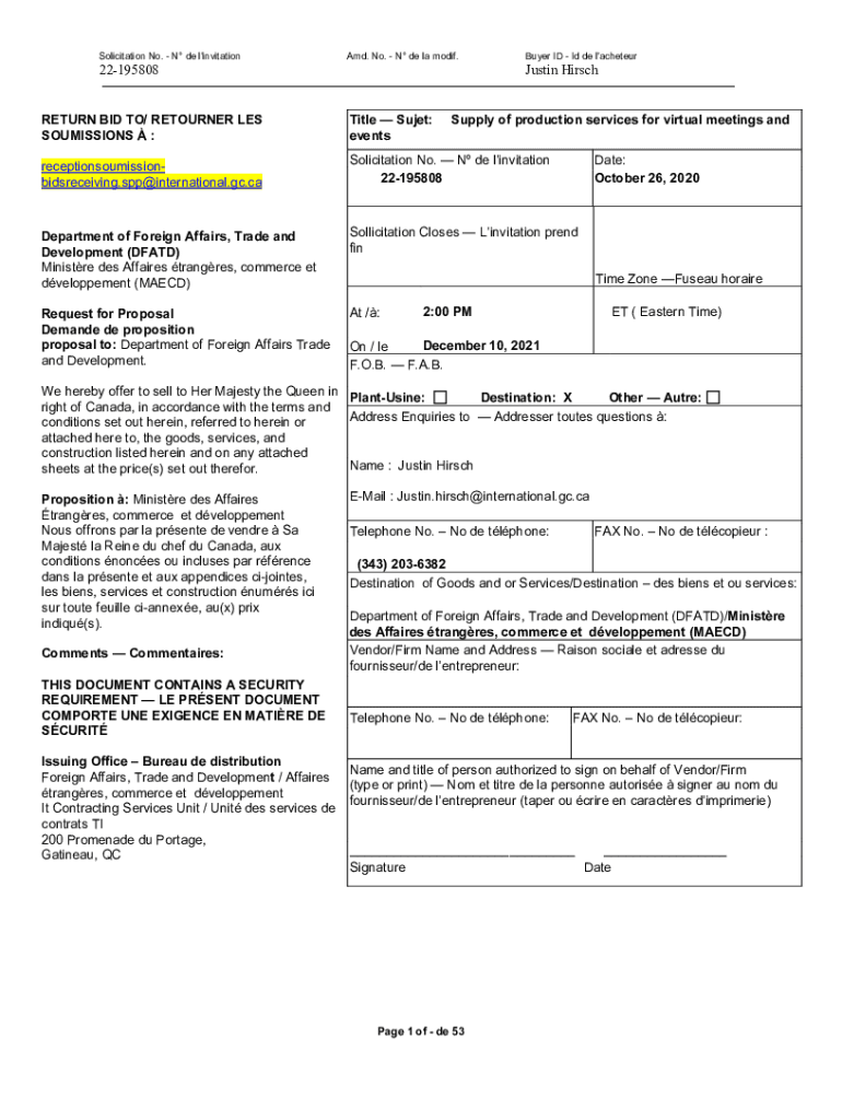 Fillable Online 22-195808 Justin Hirsch RETURN BID TO - CanadaBuys Fax ...