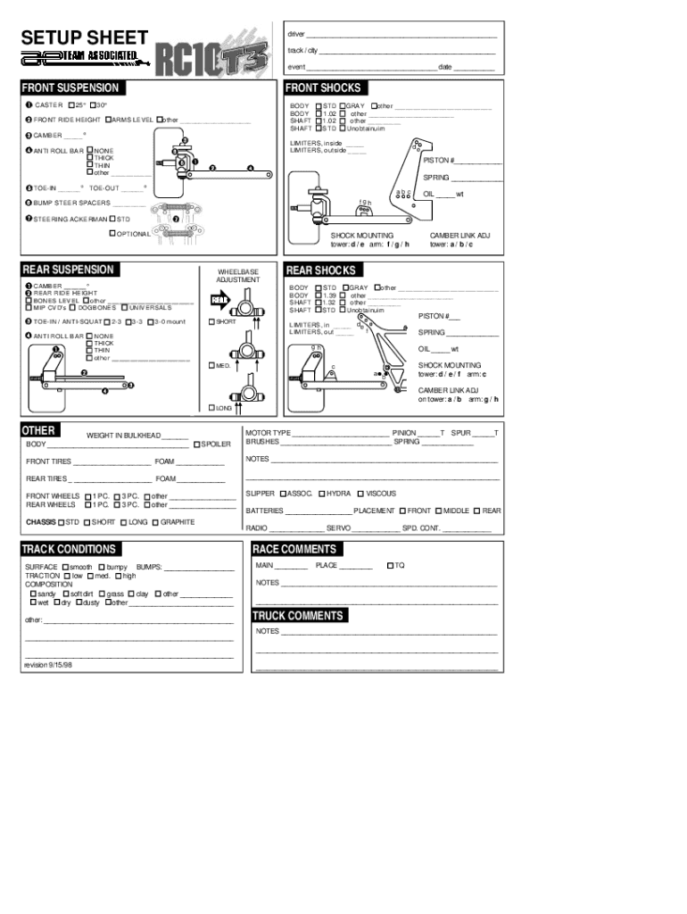 Fillable Online Team Associated RC10T3 Setup Sheet Fax Email Print ...