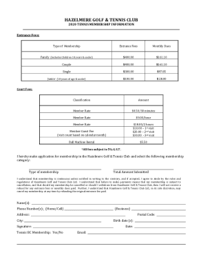 Fillable Online HAZELMERE GOLF & TENNIS CLUB Fax Email Print - pdfFiller
