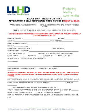 Temporary food permits and markets Doc Template | pdfFiller