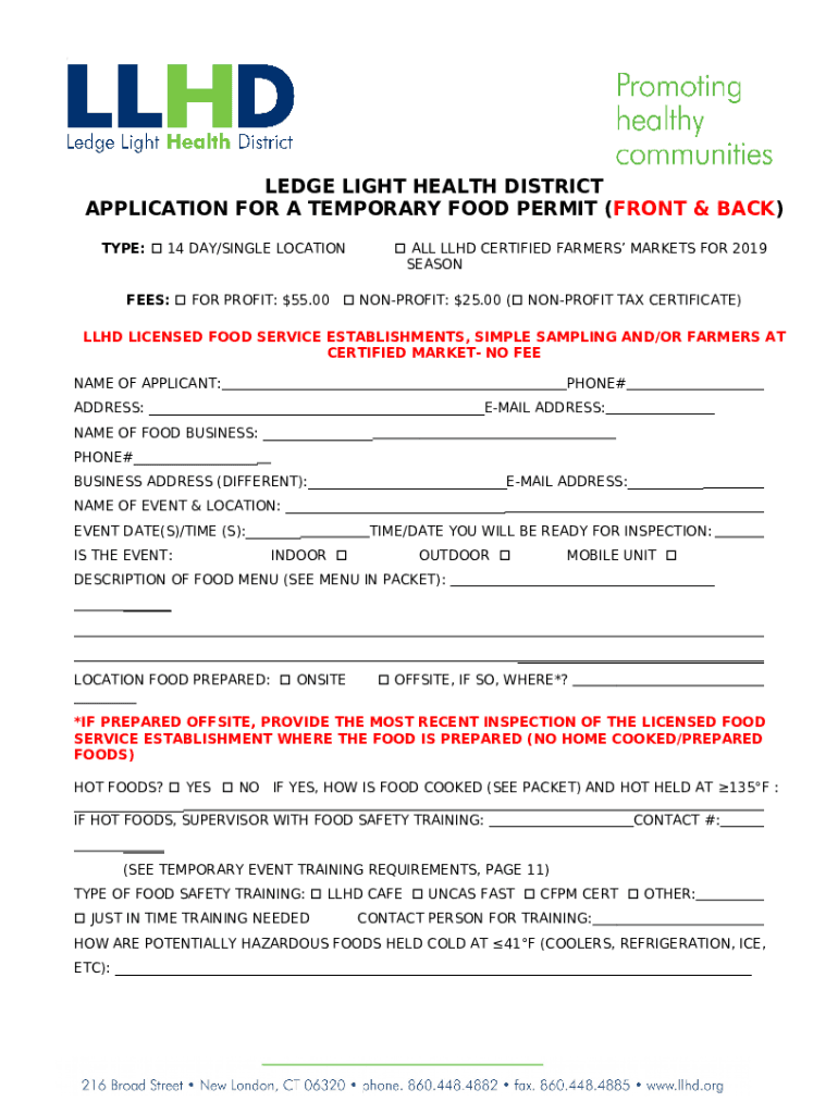 Temporary food permits and markets Doc Template | pdfFiller