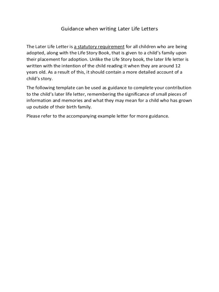 Fillable Online Letterbox Contact, Later Life Letters and Life Story ...