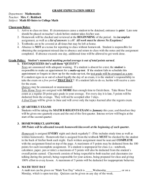 Fillable Online Grade Expectation Sheet - Intro to College Math Fax ...