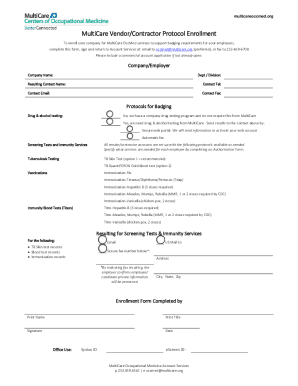 Fillable Online MultiCare OccMed Enrollment Form-Vendor-Contractor ...