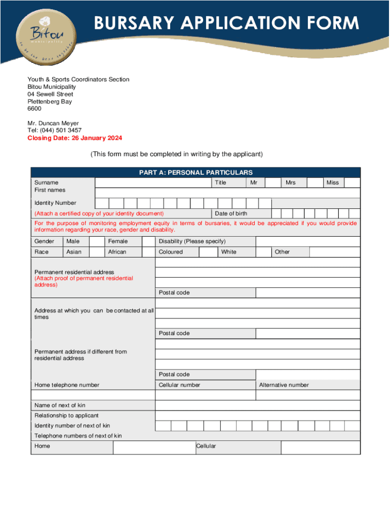 Fillable Online Bitou Municipality - Plettenberg Bay Fax Email Print ...