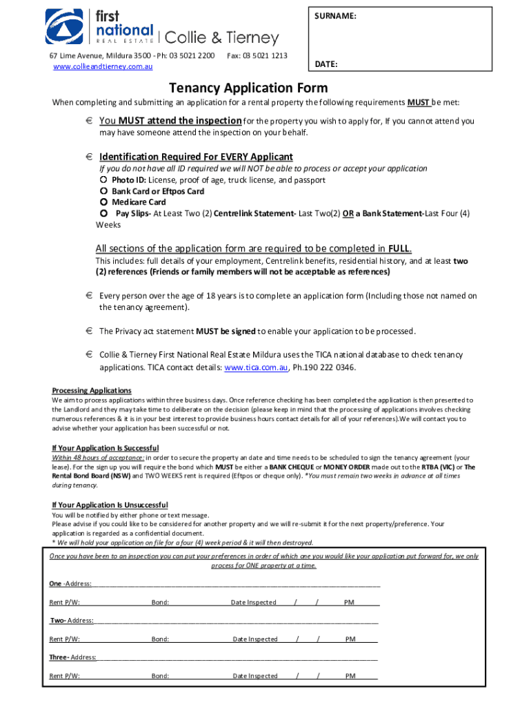 Fillable Online First National CollieTierney Tenancy Application Form v3 docx.doc Fax Email ...
