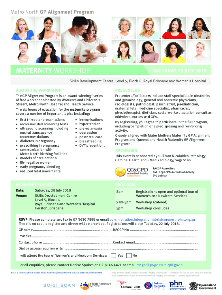 Fillable Online Maternity Workshops RegistrationMetro North GP ...