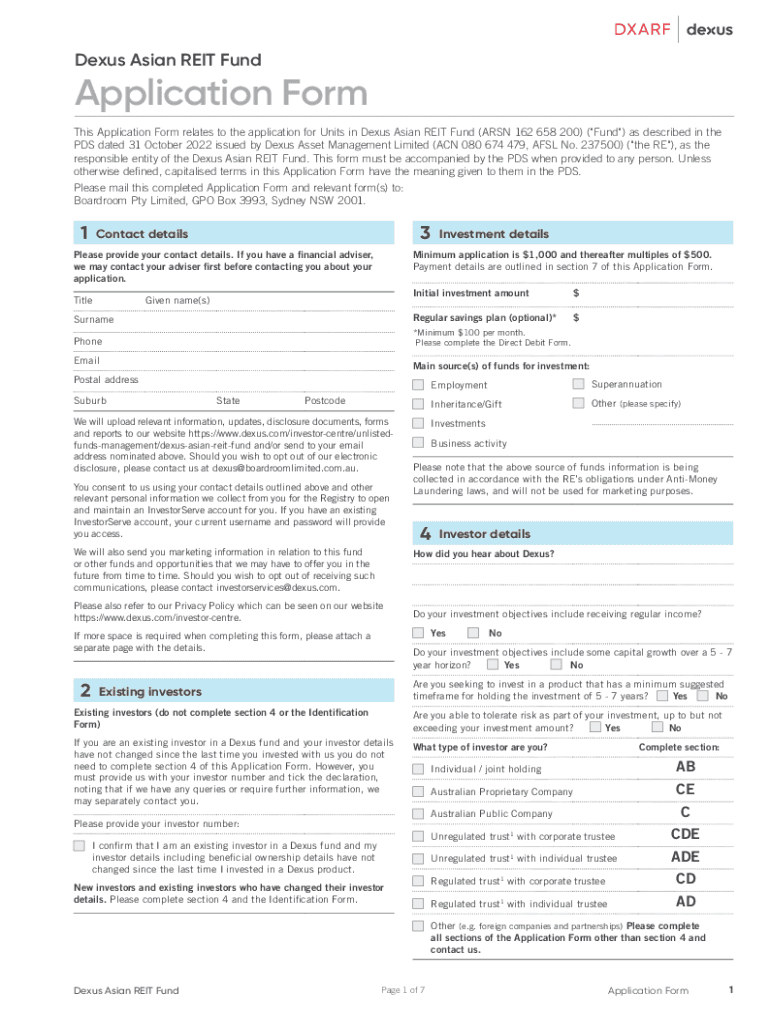 Fillable Online Dexus Asian REIT Fund Application Form Fax Email Print ...