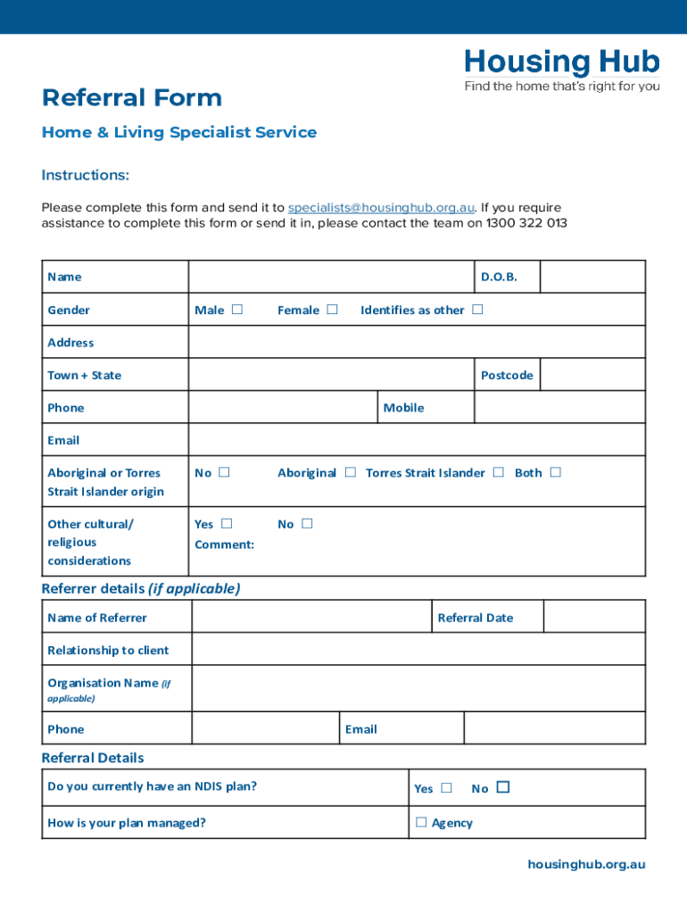 Fillable Online Housing Support Services Referral Form Fax Email Print ...