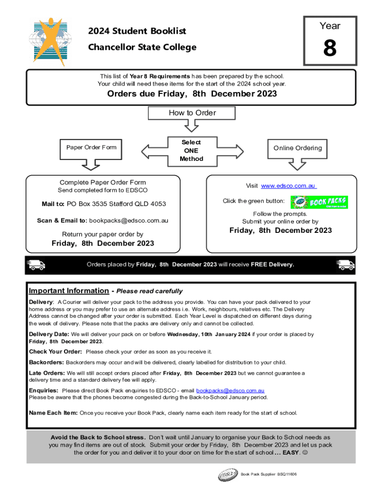 Fillable Online chancellorsc eq edu 2024 Student Booklist Chancellor ...