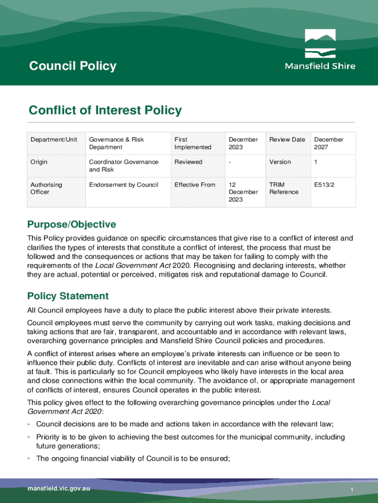 Fillable Online Council Conflict of Interest Statement Fax Email Print ...