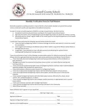 Fillable Online Monthly Verification Form for Paid Mentors Fax Email ...