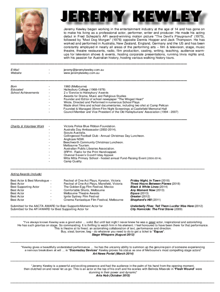 Fillable Online Part of the script: Actor Jeremy Kewley kept the ...